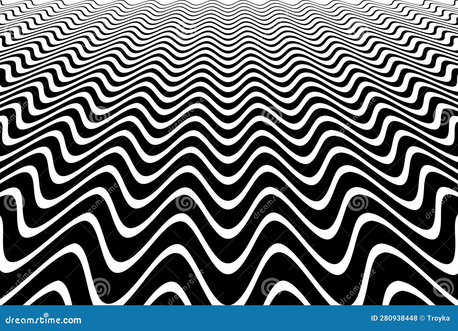 Wavy Lines Halftone Pattern in Diminishing Perspective View. Black and ...
