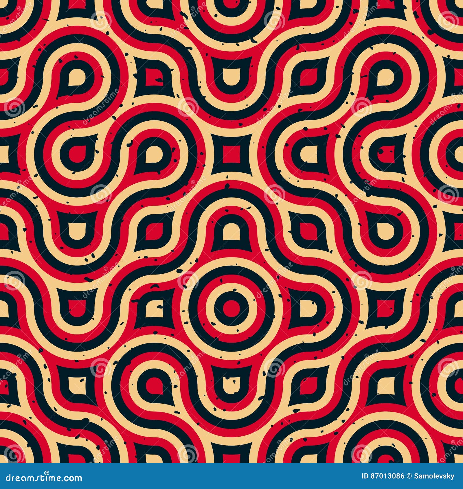 Wavy Lines Irregular Retro Grungy Blue Red Tan Pattern Stock Vector ...