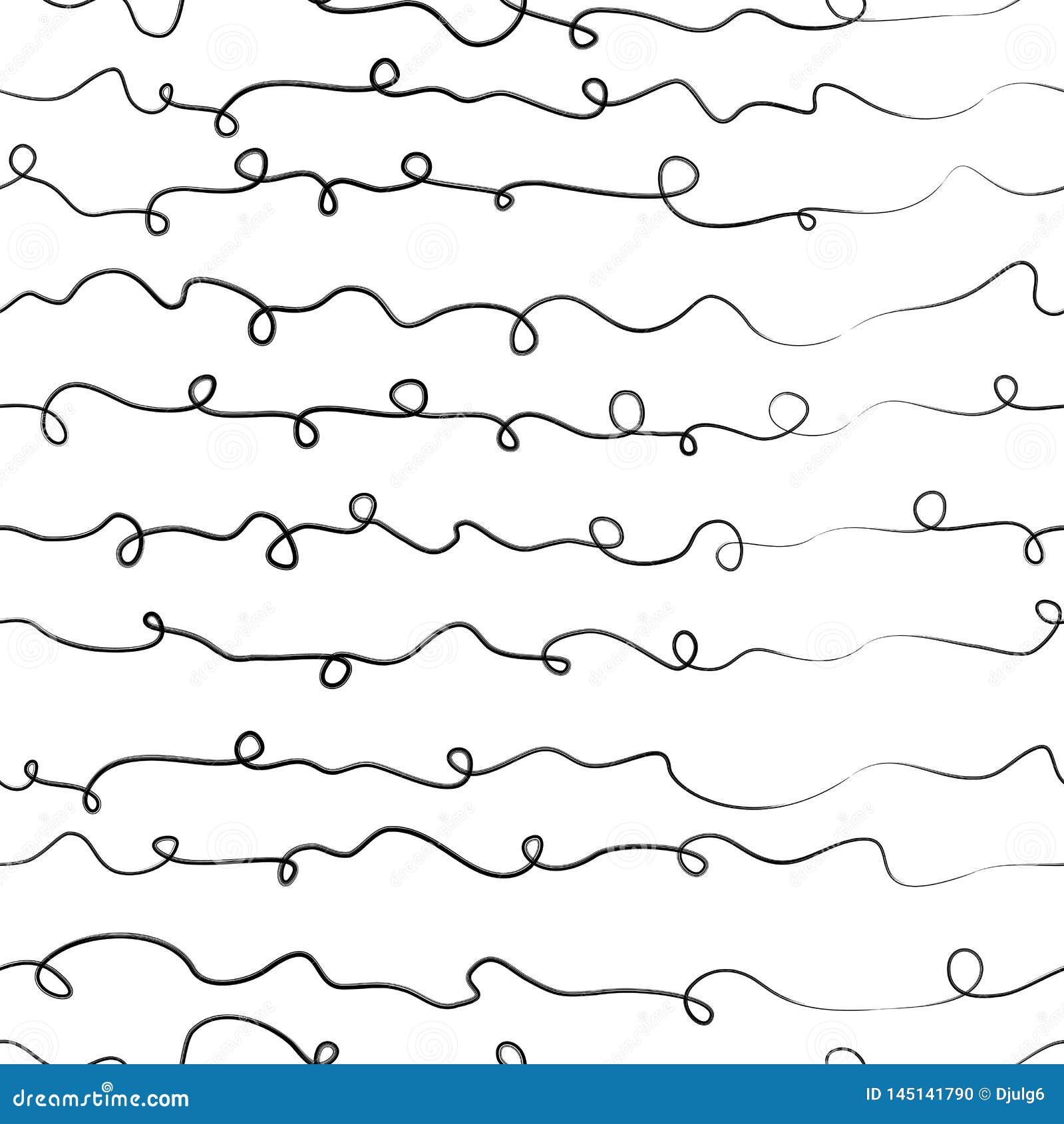 Wavy Lines Seamless Pattern with Loops. Hand Drawn Vector Illustration ...