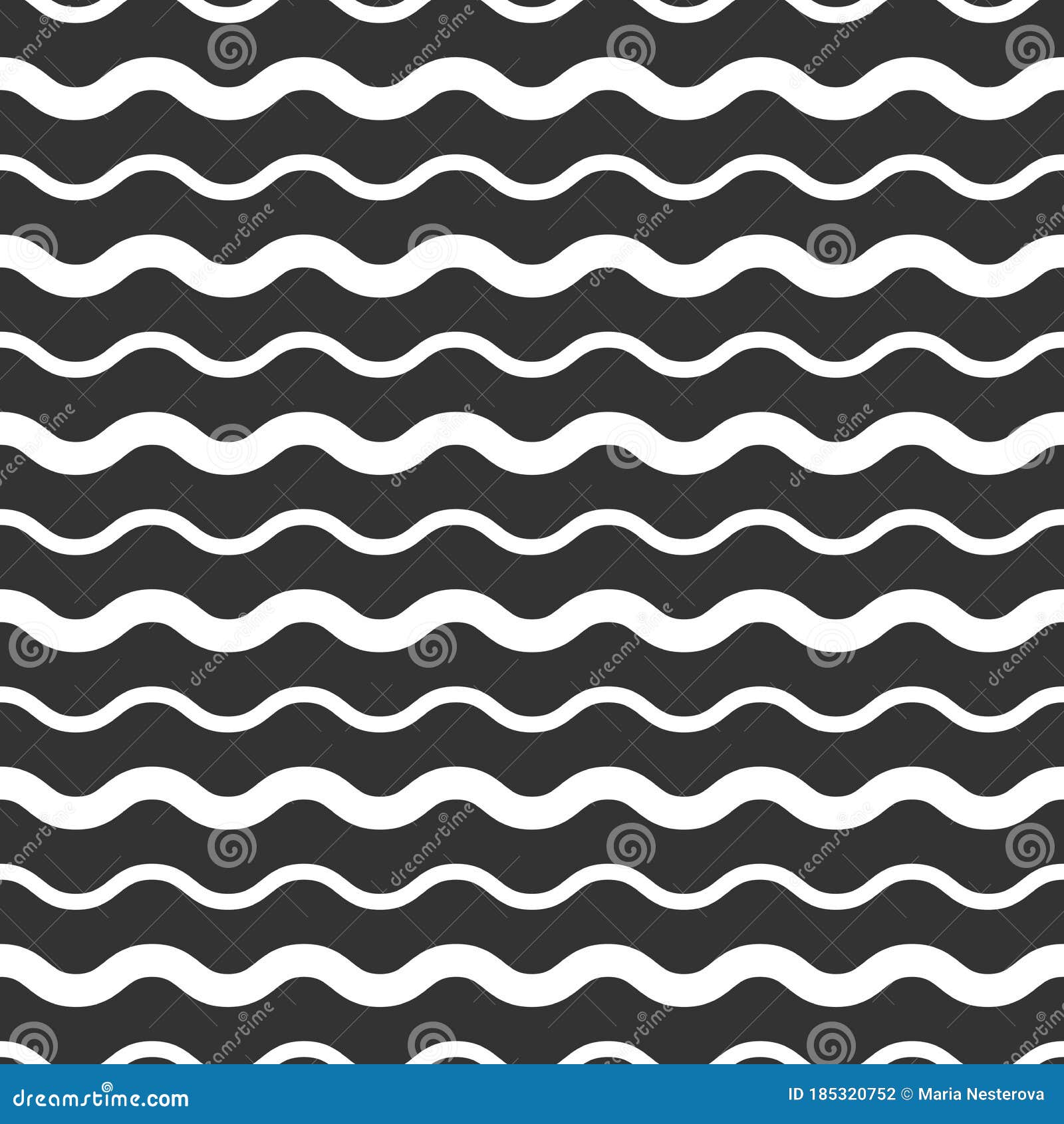 Wavy Lines. Seamless Texture with White Rolling Lines on Black ...