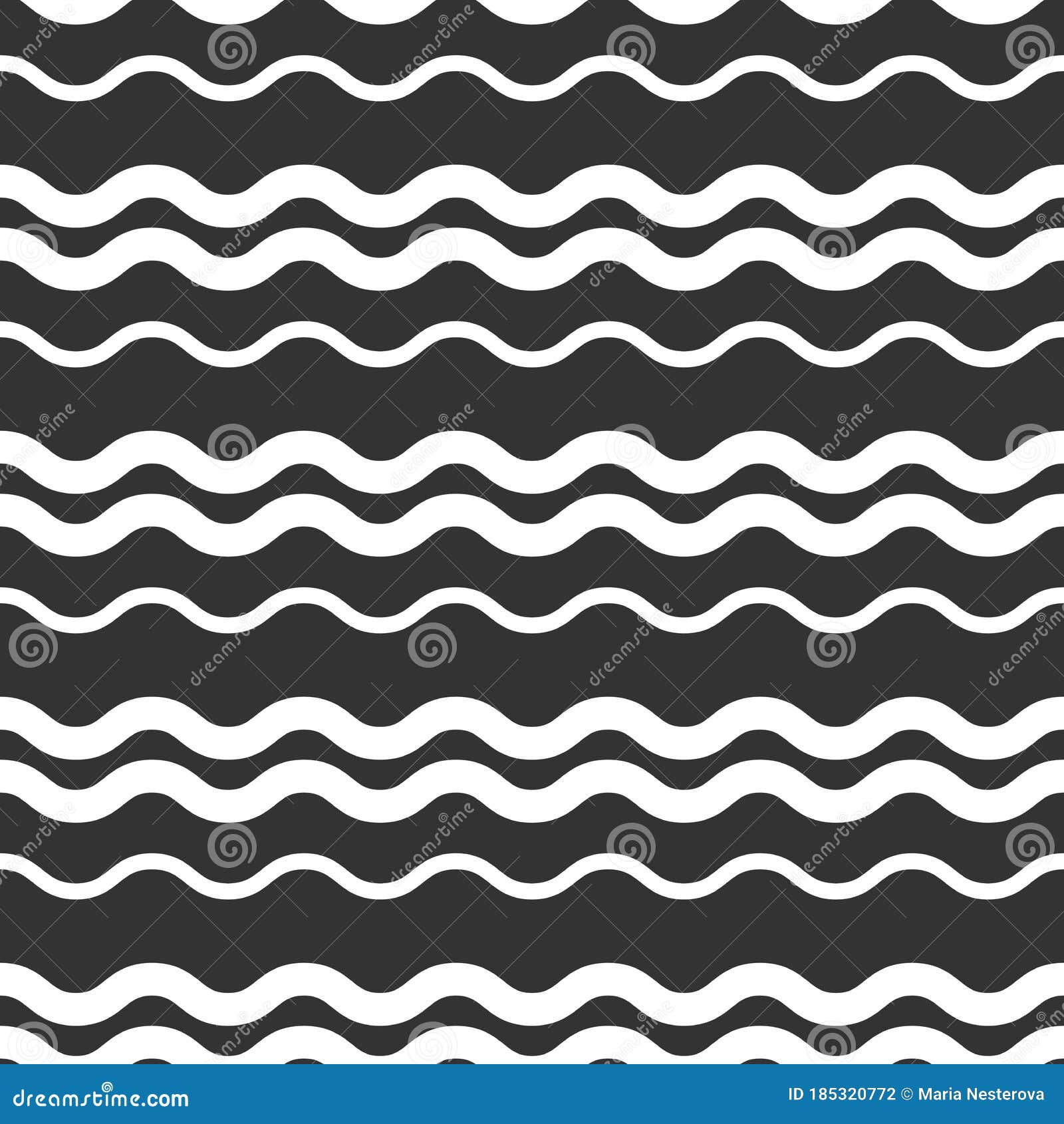 Wavy Lines. Seamless Texture with White Rolling Lines on Black ...