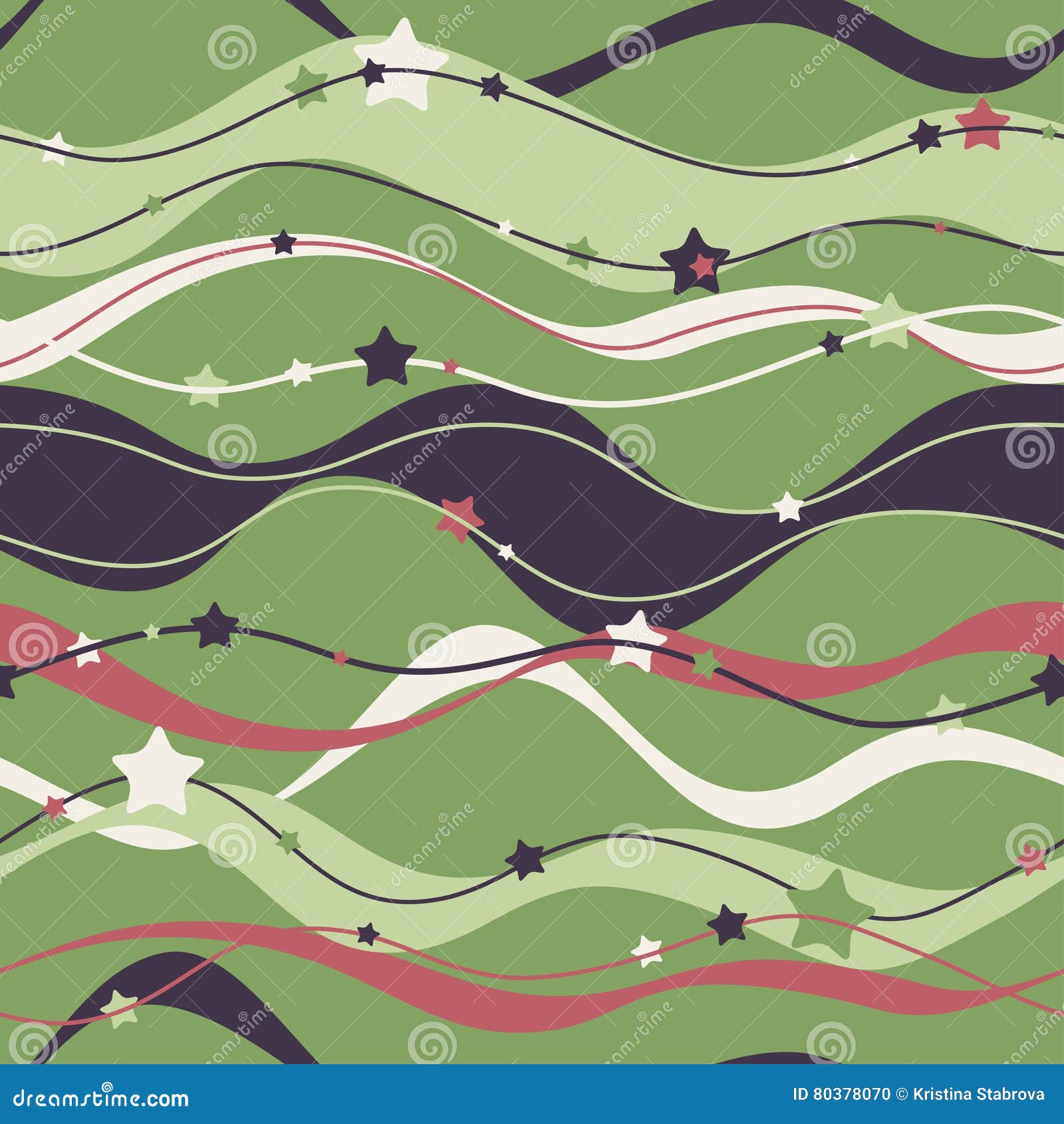 Wavy Lines with Stars. Seamless Vector Pattern Stock Vector ...