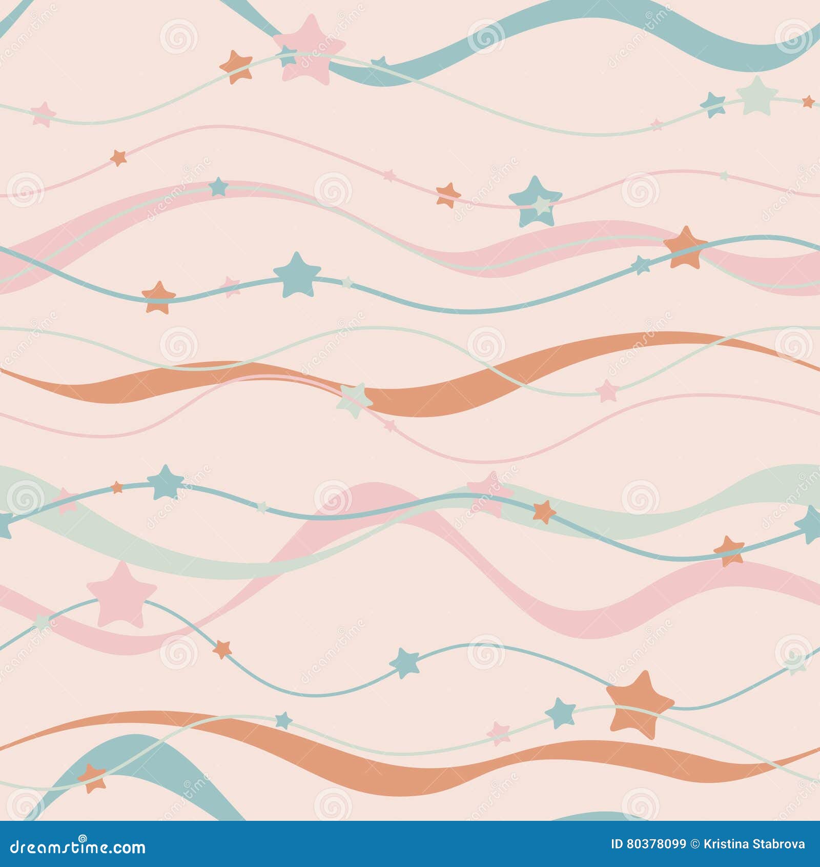 Wavy Lines with Stars. Seamless Vector Pattern Stock Vector ...