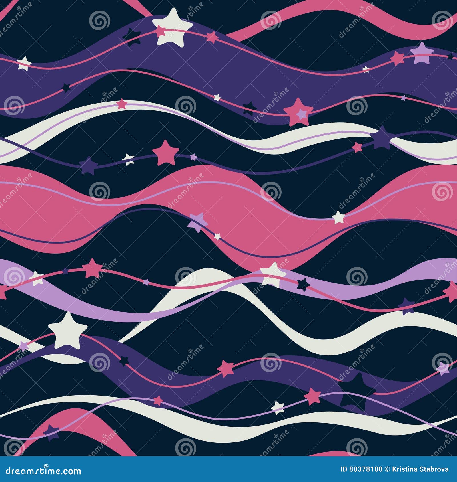 Wavy Lines with Stars. Seamless Vector Pattern Stock Vector ...