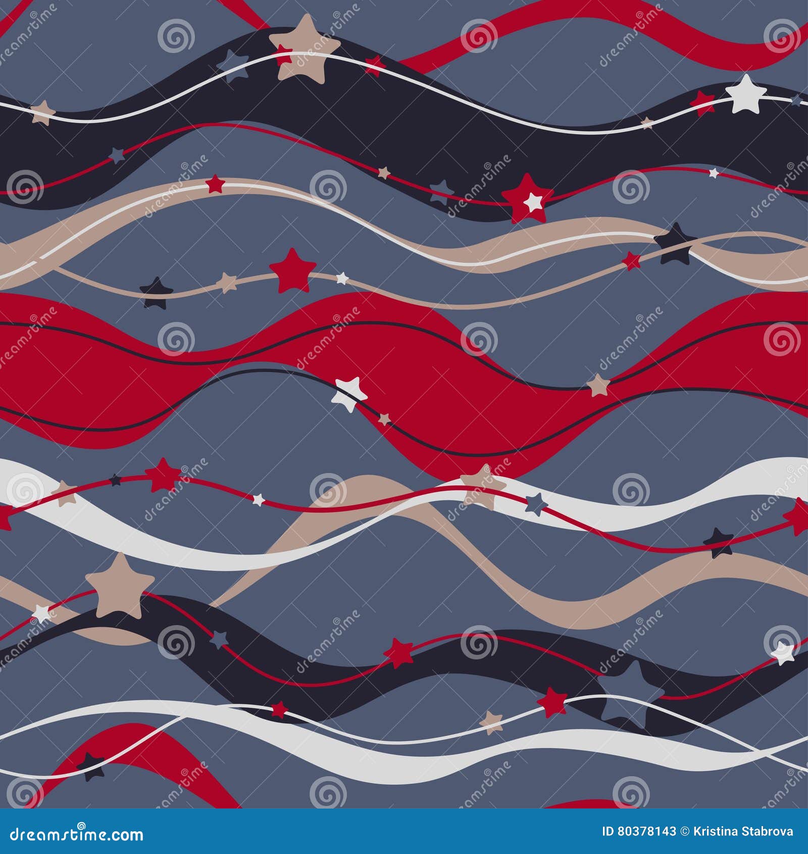 Wavy Lines with Stars. Seamless Vector Pattern Stock Vector ...