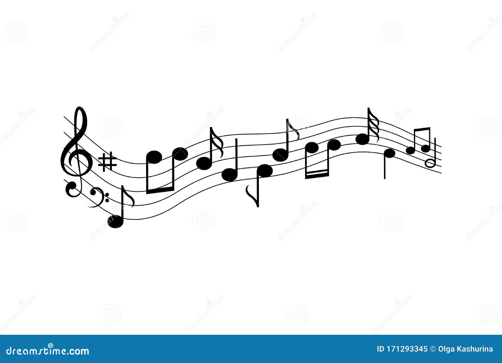 Wavy Music Notes, Isolated, Vector Illustration Stock Vector ...