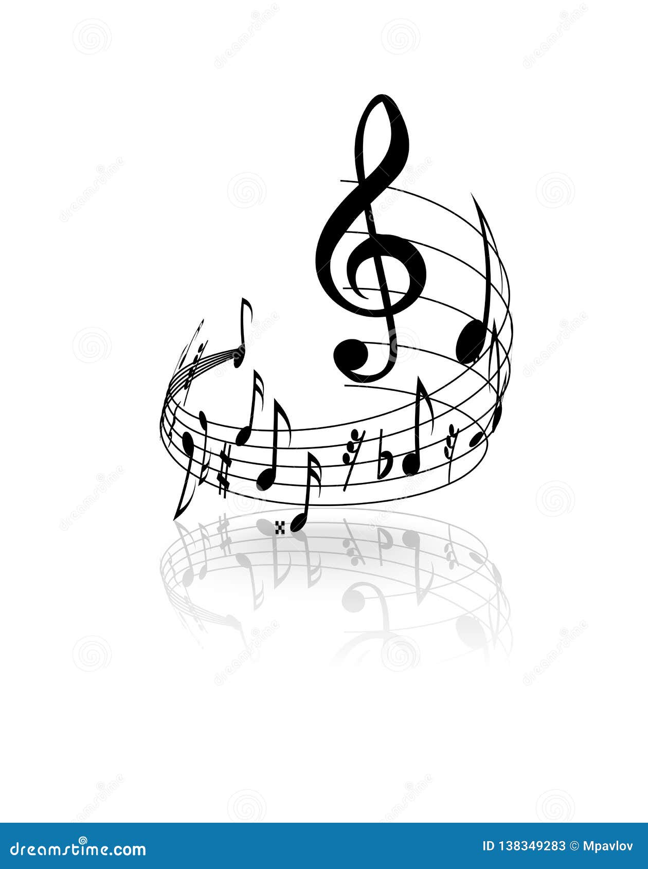 Wavy Musical Staff with Notes on a White Background. Vector Stock ...