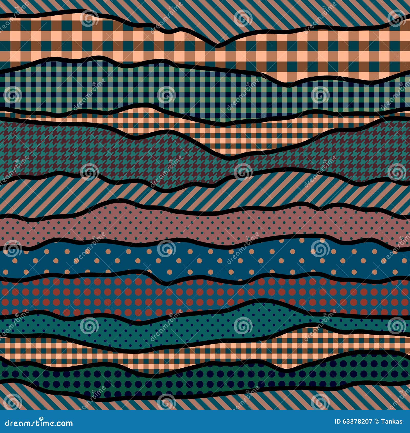 Wavy patchwork background stock vector. Illustration of seamless - 63378207