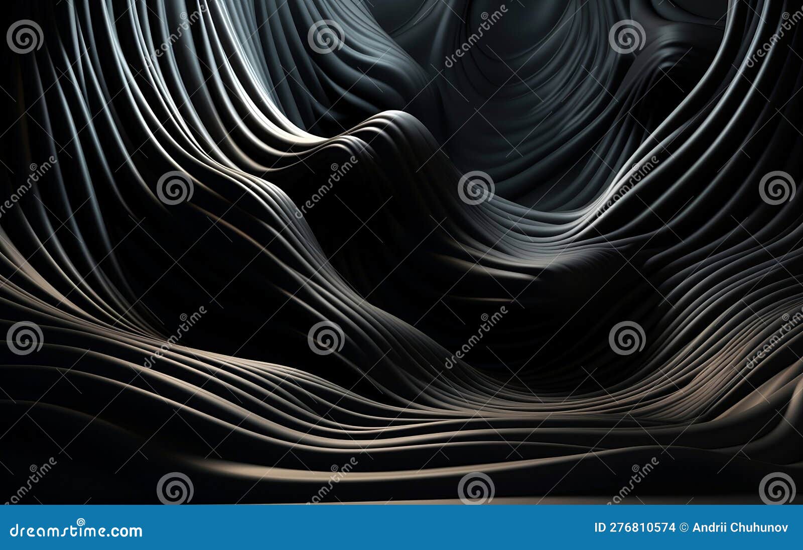 Wavy Pattern in Black Metallic Tones, Generative AI Stock Illustration ...
