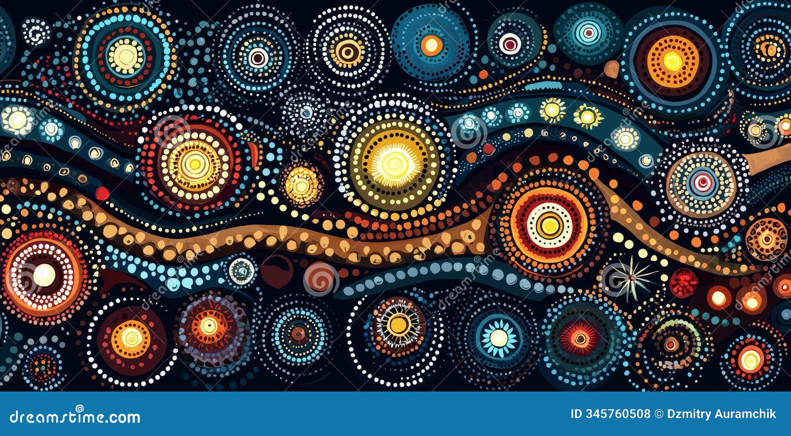 Wavy Pattern with Geometric Shapes and Dotted Details, Aboriginal Art ...
