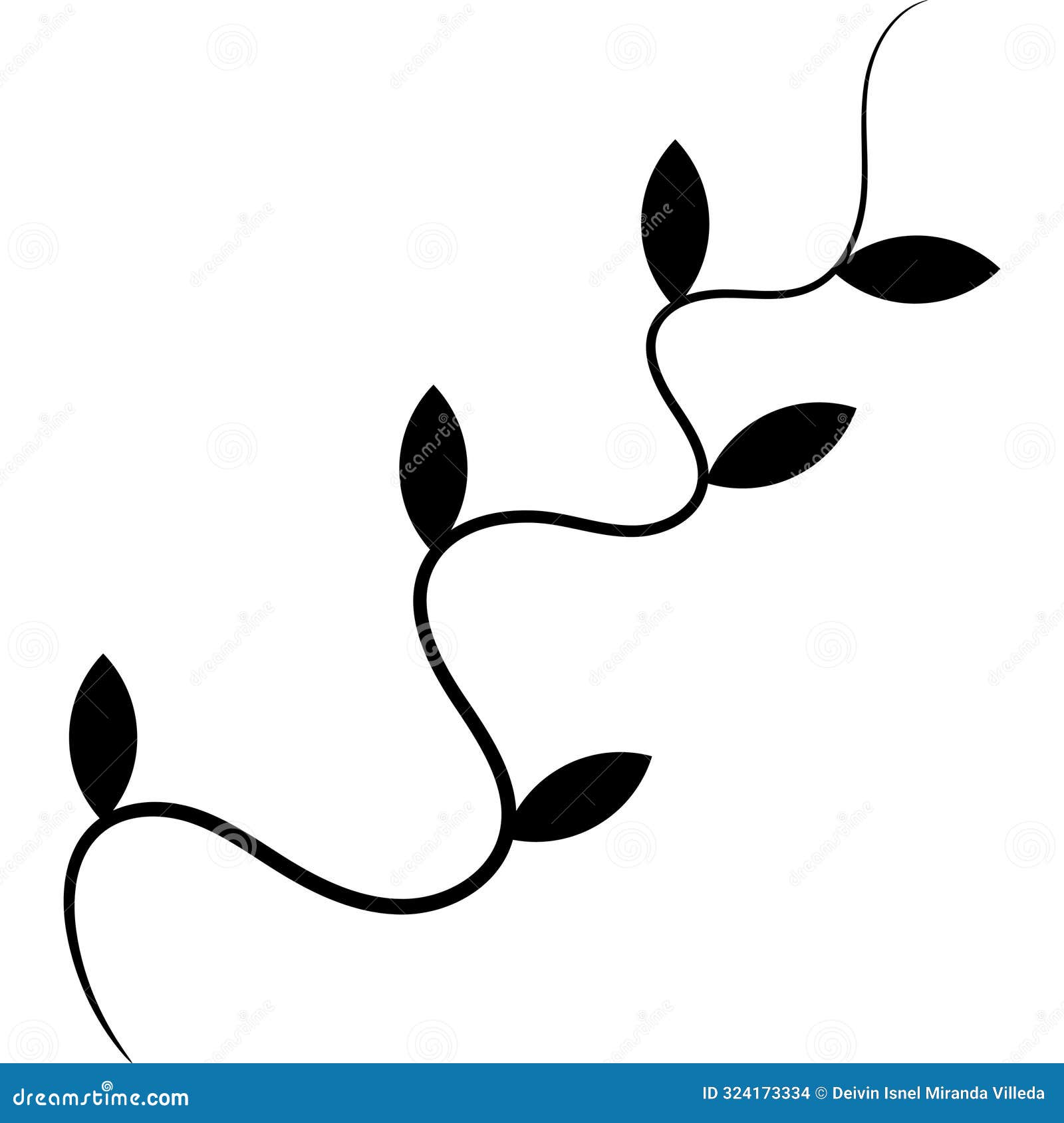 Wavy plant branch line art stock vector. Illustration of spring - 324173334