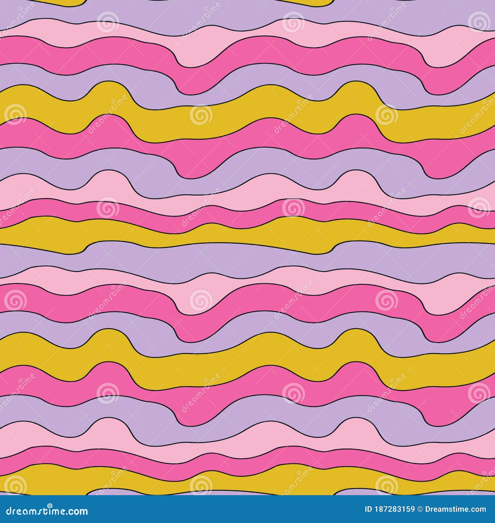 Wavy, Psychedelic 70s Lines. Vector Repeat Pattern. Stock Vector ...