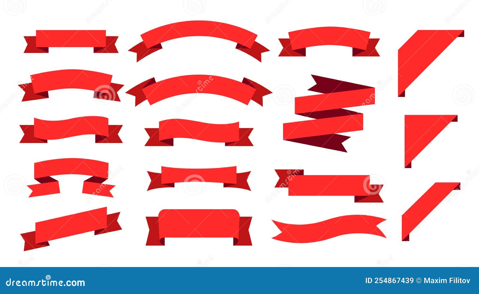 Wavy Ribbon Banners in Retro Style. Vector Collection of Different Red ...