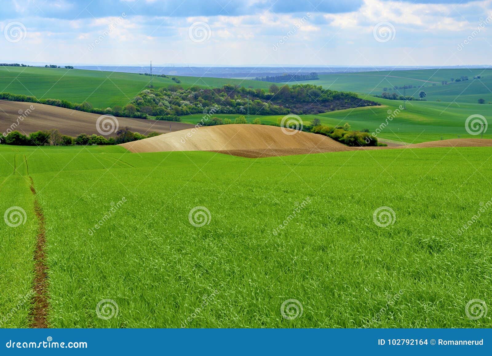 Wavy Spring Fields in South Moravia. Moravian Tuscany, South Moravia ...