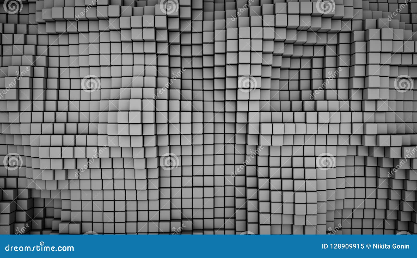 Wavy Surface of Gray Cubes Abstract 3D Rendering Stock Illustration ...