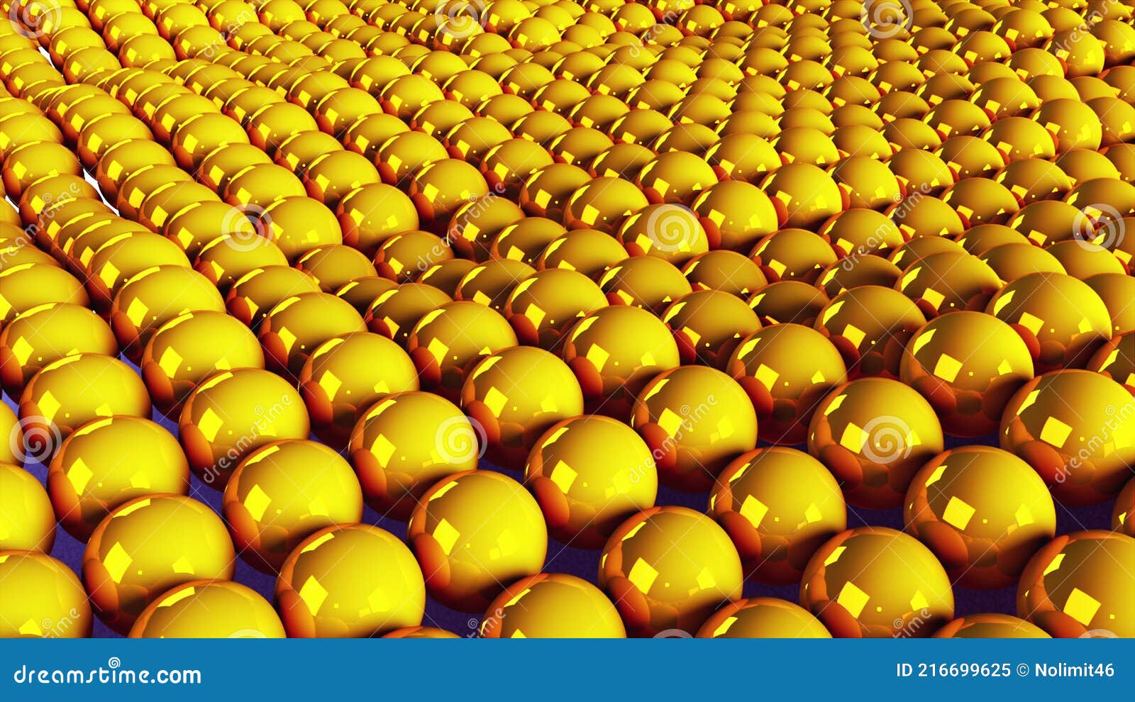 Wavy Surface of Many Gold Balls. 3d Rendering Background, Modern ...