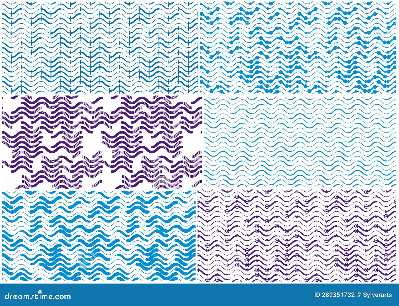 Wavy Technical Lines Seamless Patterns Set, Vector Abstract Repeat ...