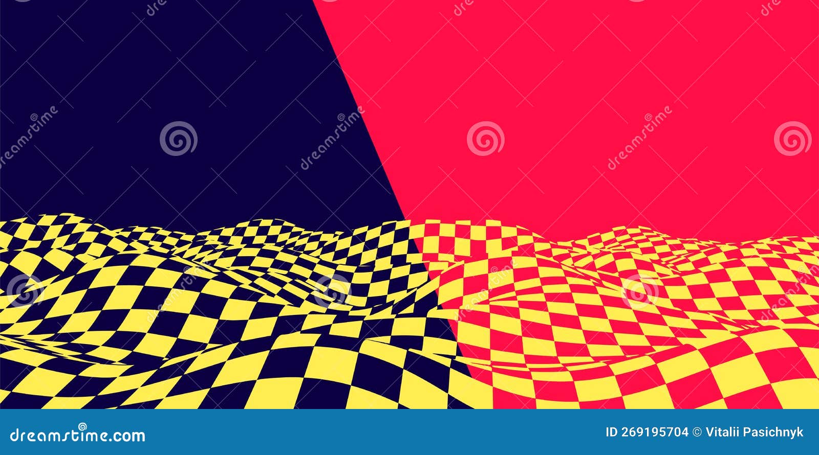 Wavy Yellow Chess Board on Blue and Red Background. Chessboard Concept ...