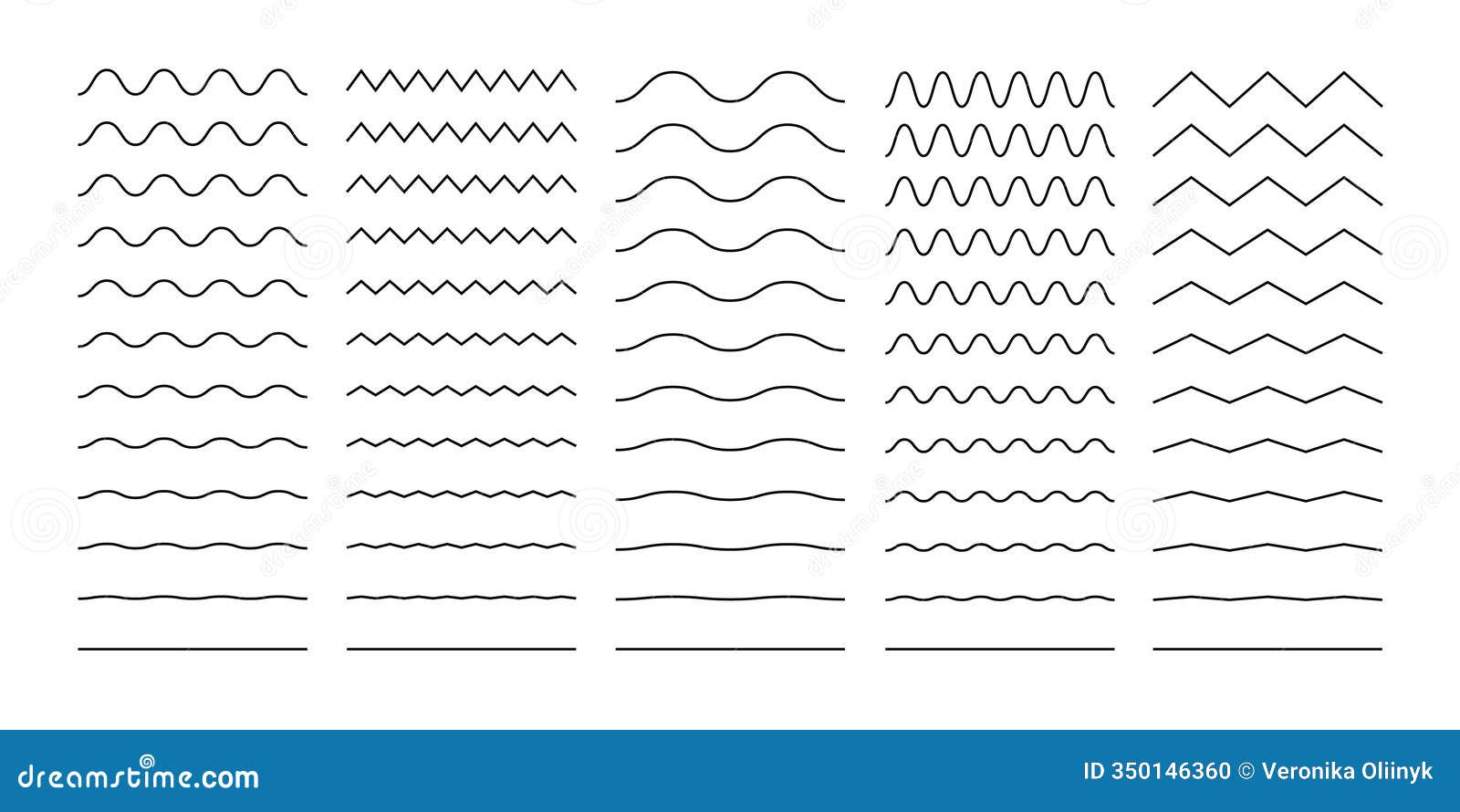 Zigzag Horizontal Lines With Amplitudes Of Different Degrees. Simple ...