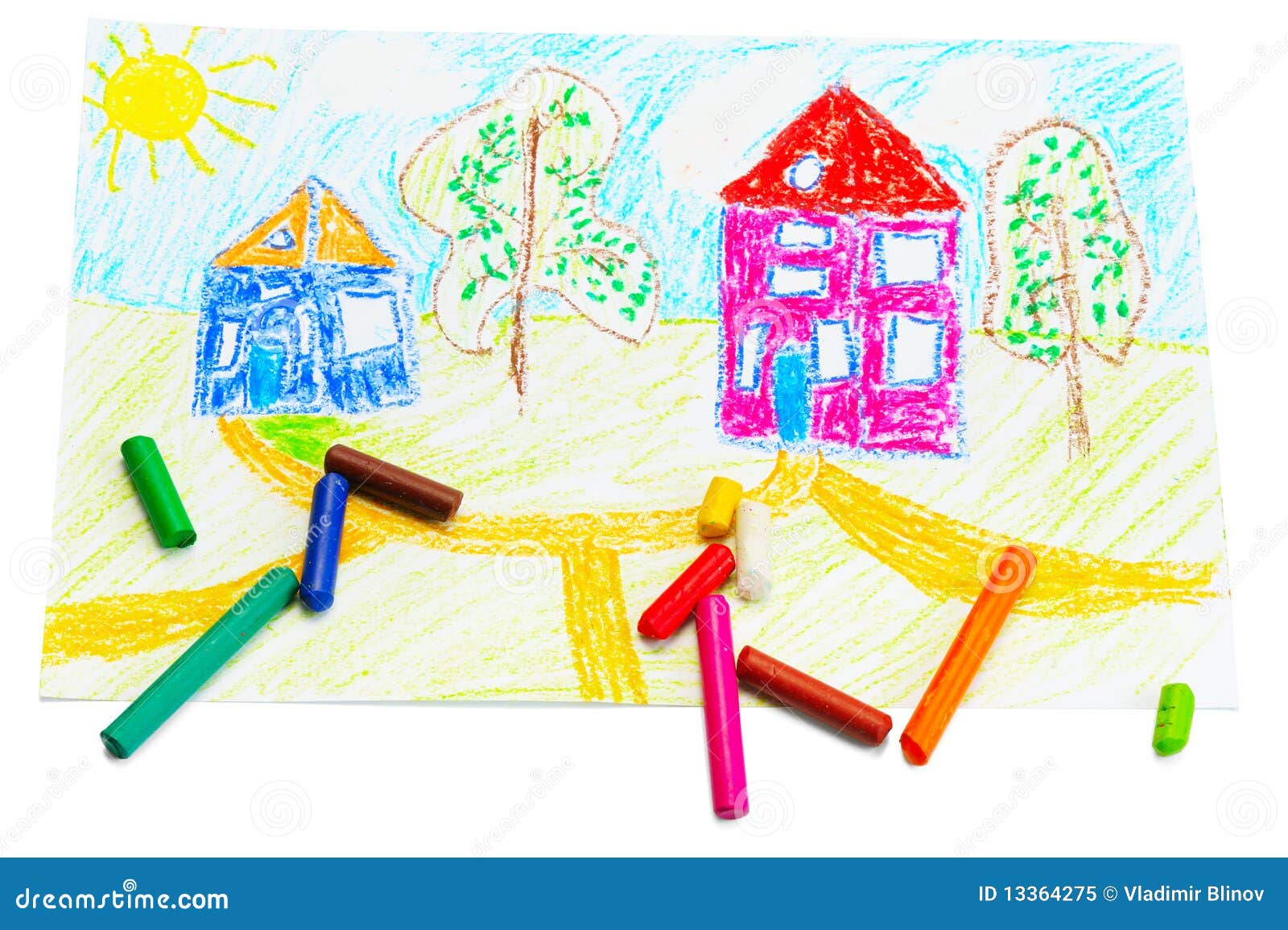 Wax Crayons and a Children S Drawing. Stock Image - Image of gradation ...