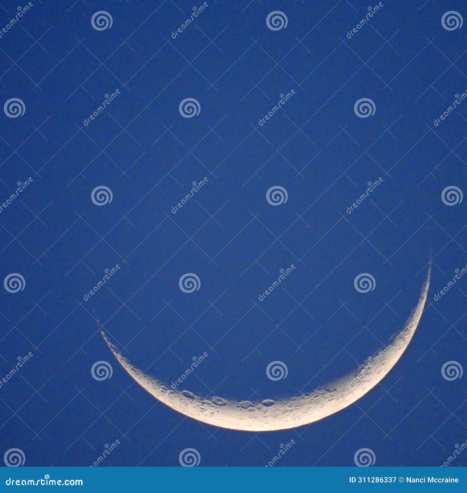 Waxing Crescent Moon in Afternoon Twilight Blue Sky Stock Image - Image ...