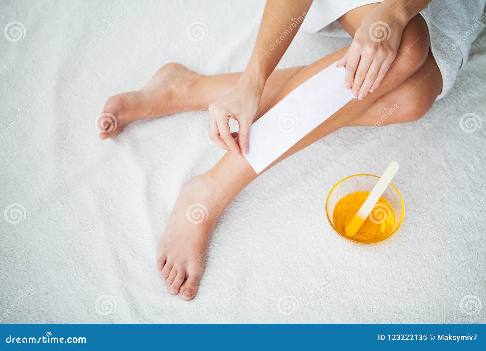 Waxing. Depilation Legs with Waxing and Tape Stock Image - Image of ...