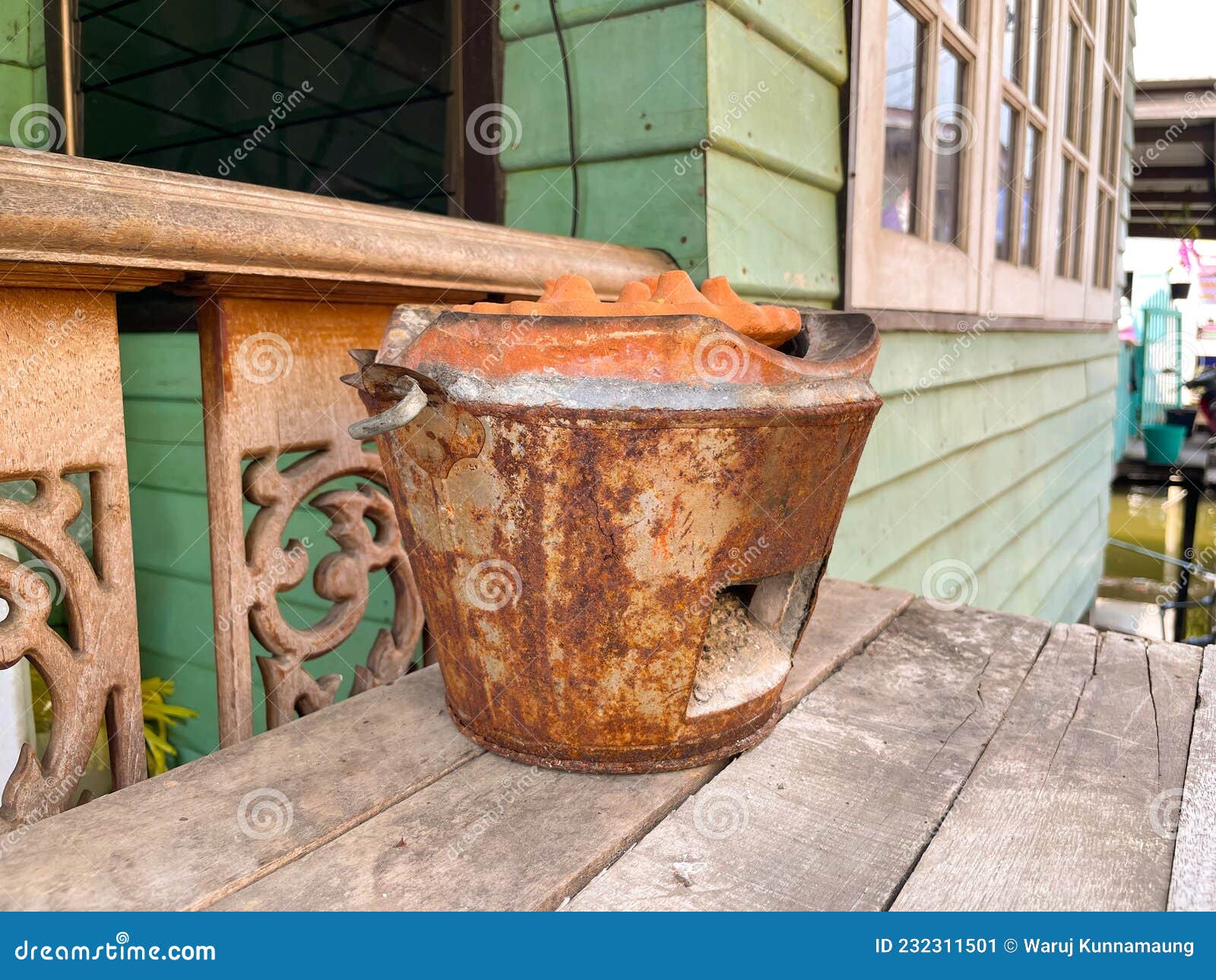 The Brazier is Placed in Front of the House. Stock Image - Image of ...