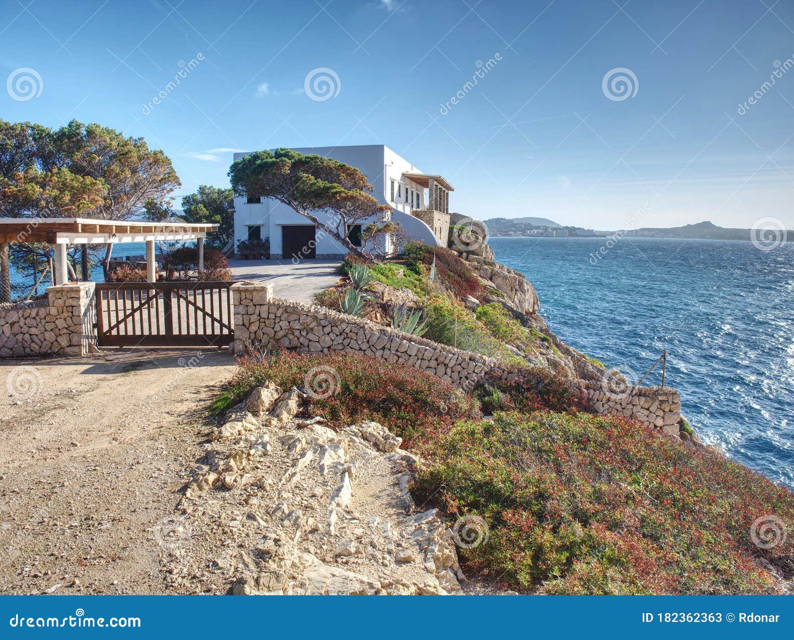 Way and Gate of a House on a Cliff beside Sea Stock Image - Image of ...