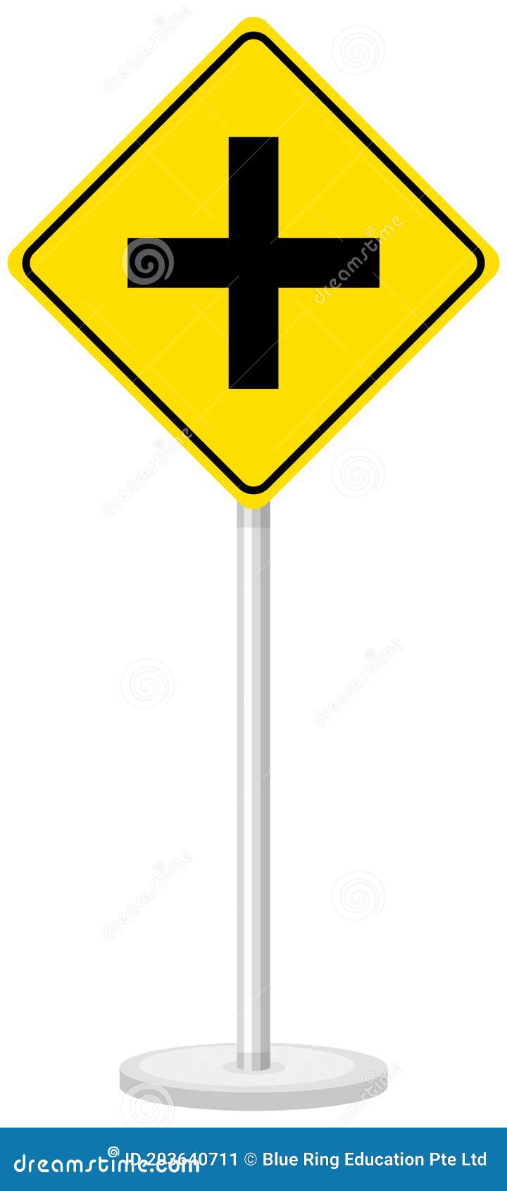 4 Way Intersection Sign Isolated On White Background Cartoon Vector ...