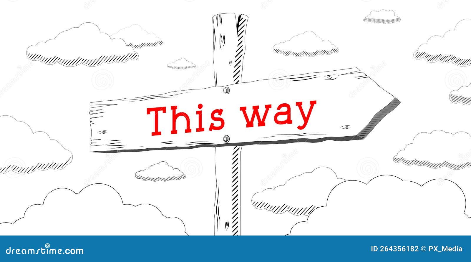 This Way - Outline Signpost with One Arrow Stock Illustration ...