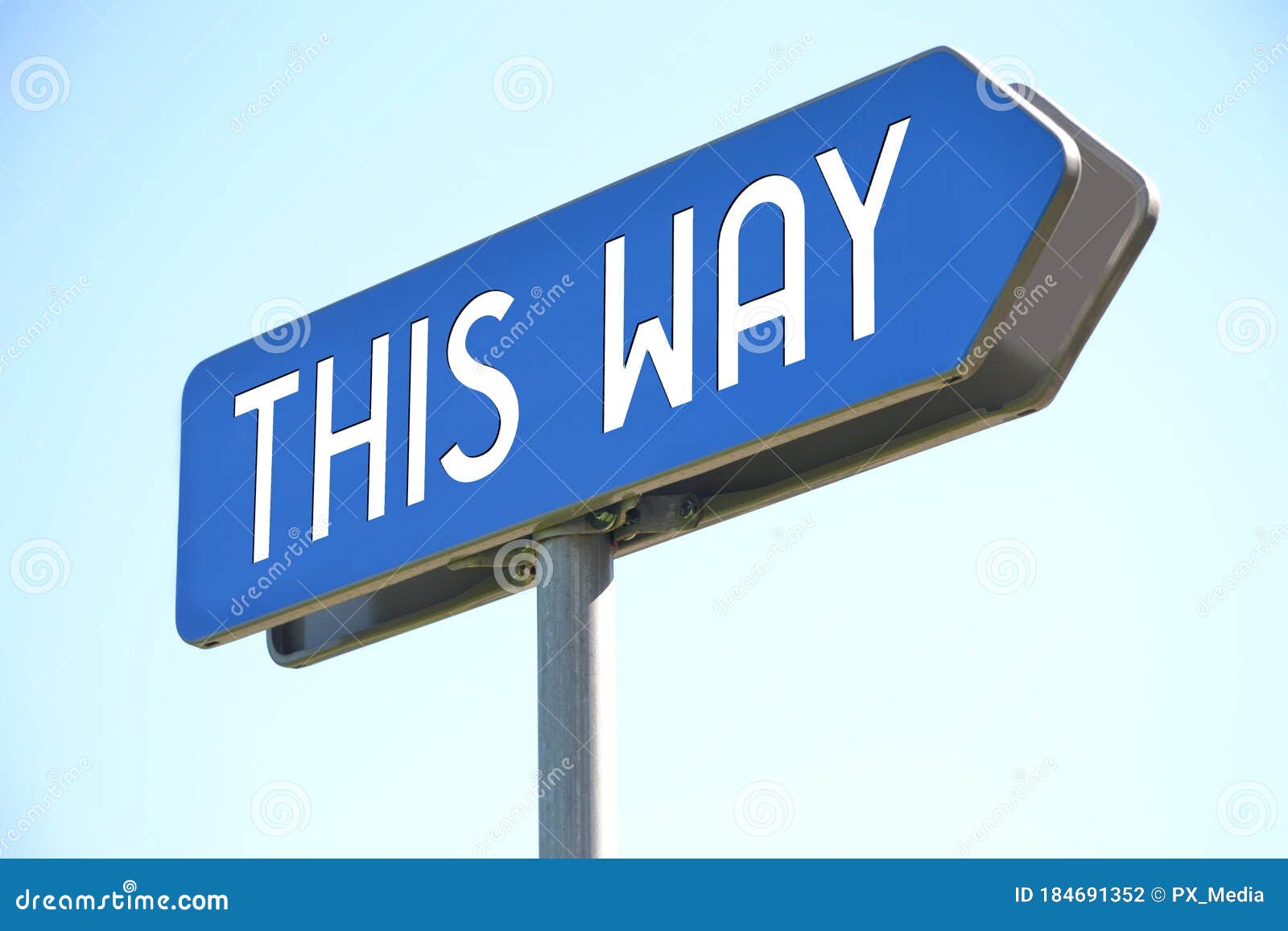 This Way - Blue Signpost, Sky Stock Photo - Image of strategy, word ...