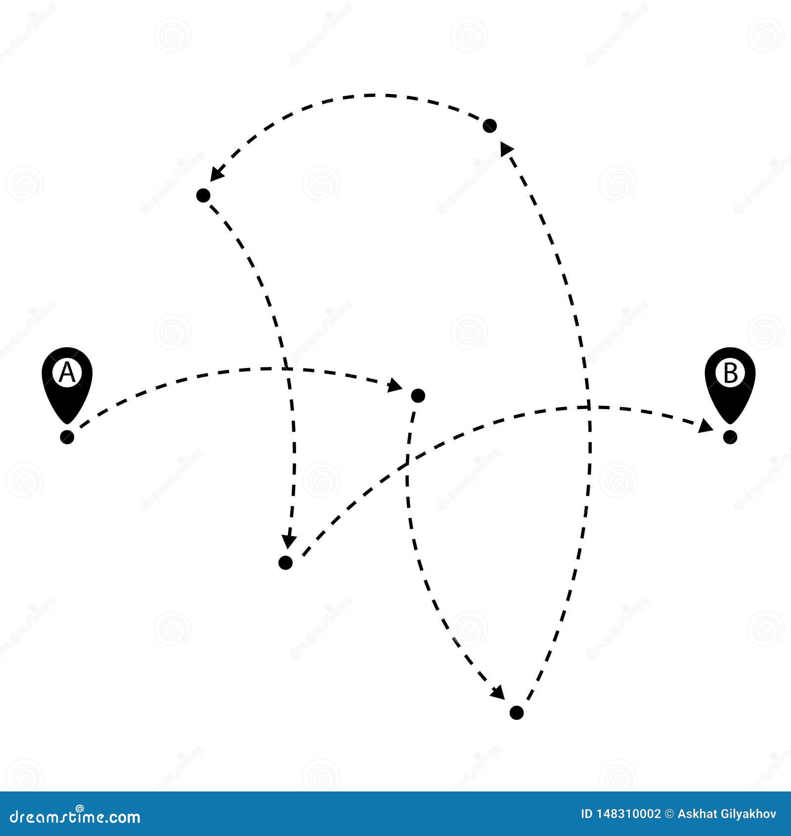 Way from a To B Point, Map Pins with Trace. Vector Illustration Stock ...