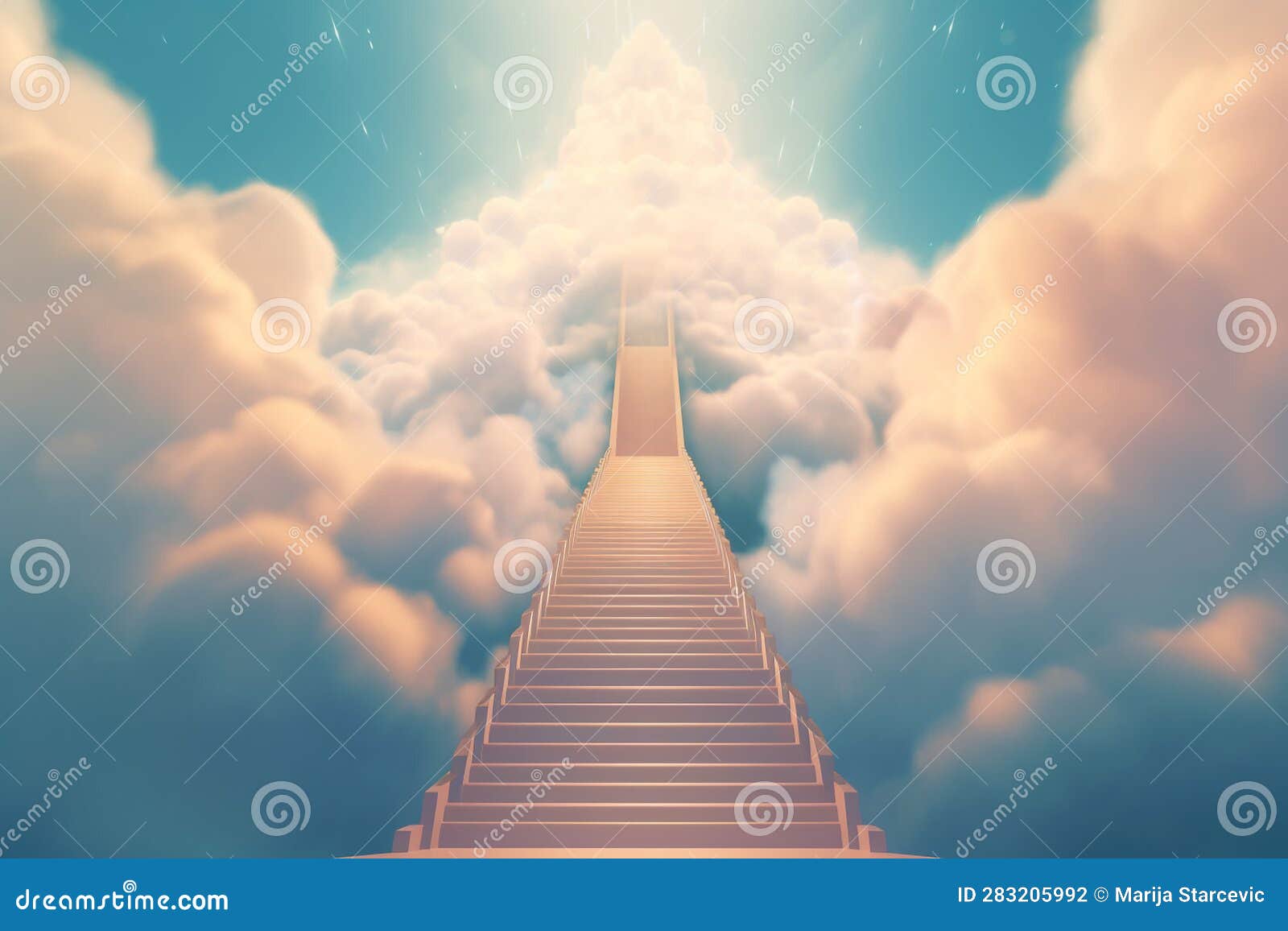 Stairs To Heaven Blue Sky And Clouds 3D Illustration. Stock Photography ...