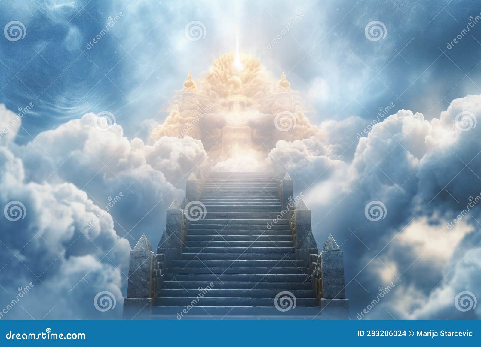 Stairs To Heaven Blue Sky And Clouds 3D Illustration. Stock Photography ...
