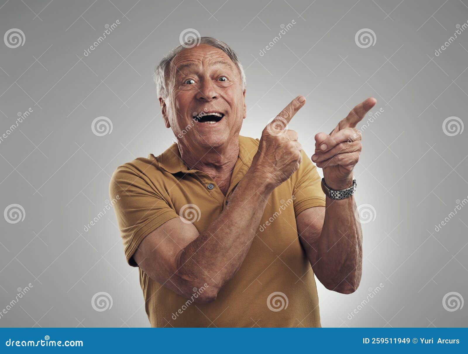 Only Way is Up from Here. Studio Shot of an Elderly Man Pointing in at ...