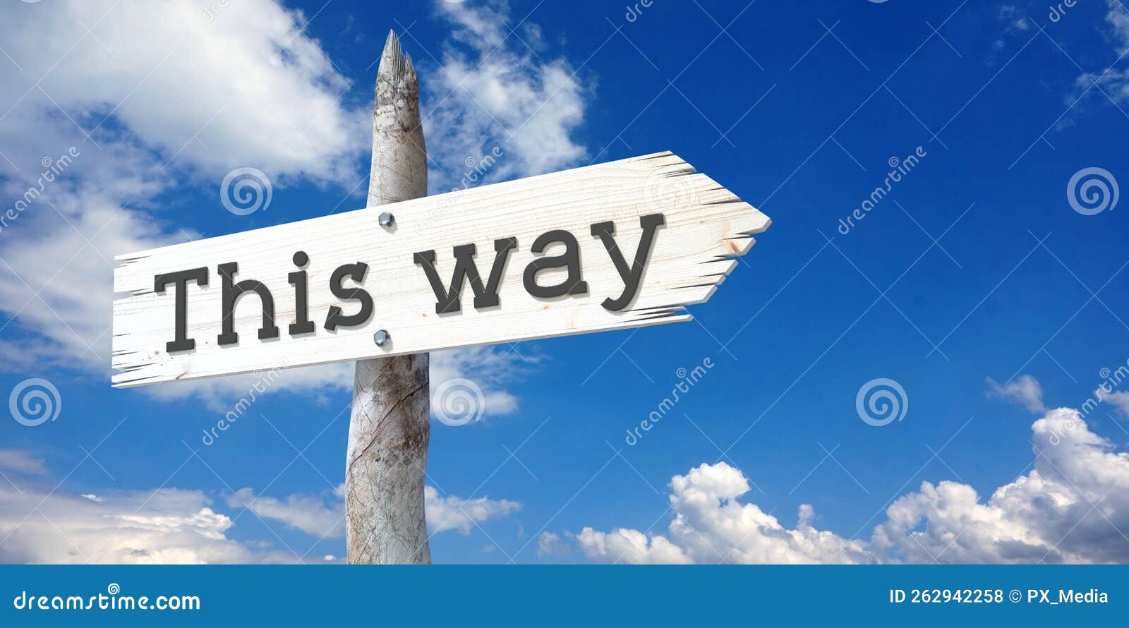 This Way - Wooden Signpost with One Arrow Stock Photo - Image of clouds ...