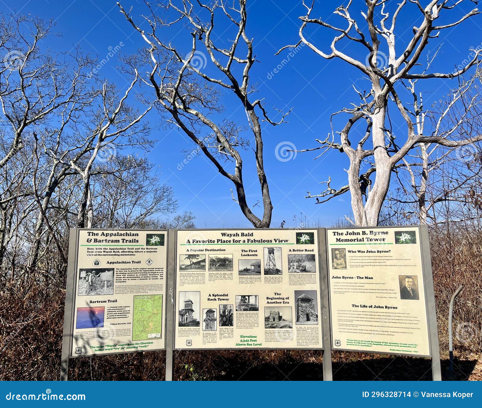 Wayah Bald Fire Tower Information Sign Stock Photo - Image of bald ...