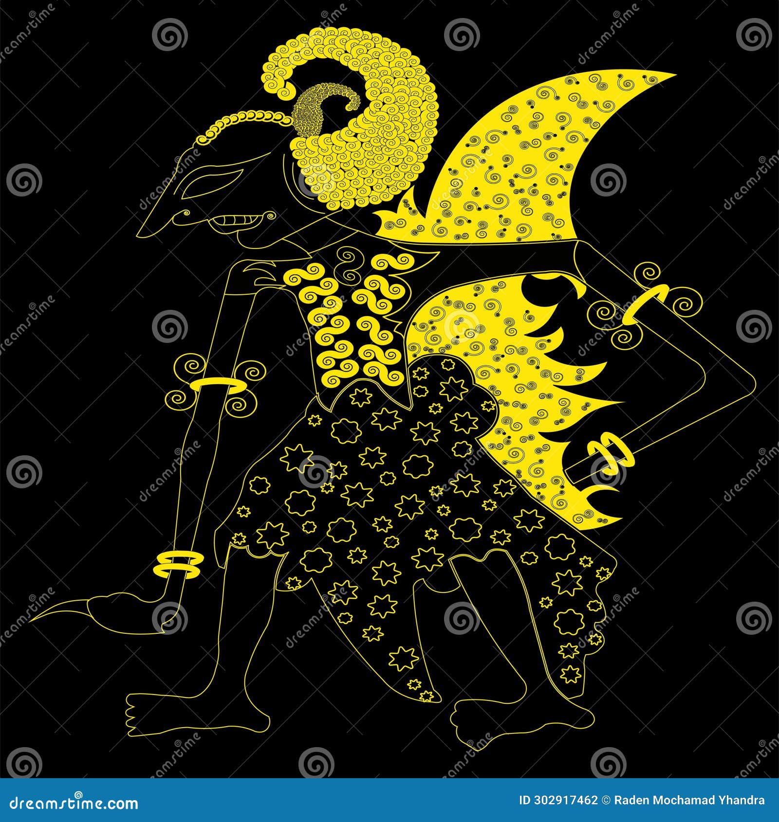Arjuna S Golden Leather Puppet Black Background Stock Illustration ...