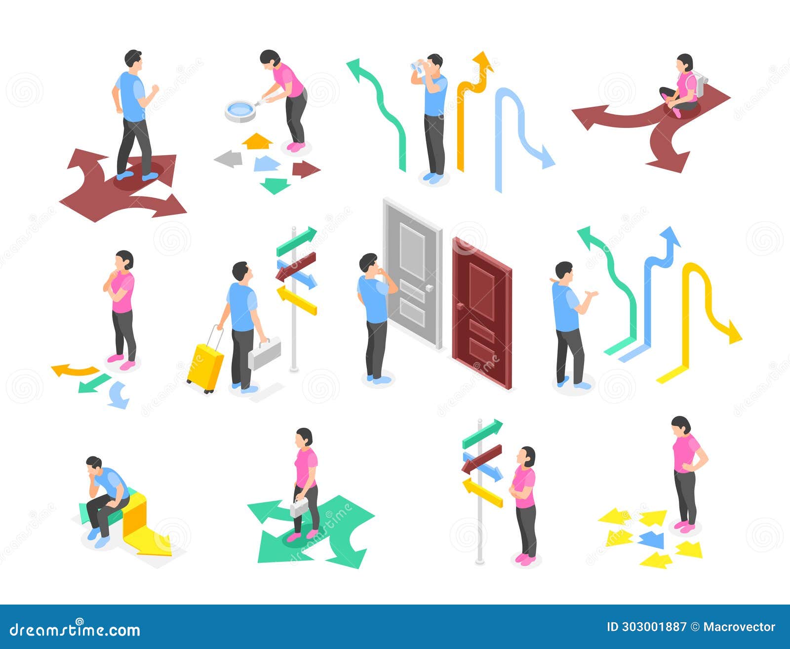 Ways of Choosing Characters in Isometric View Stock Illustration ...