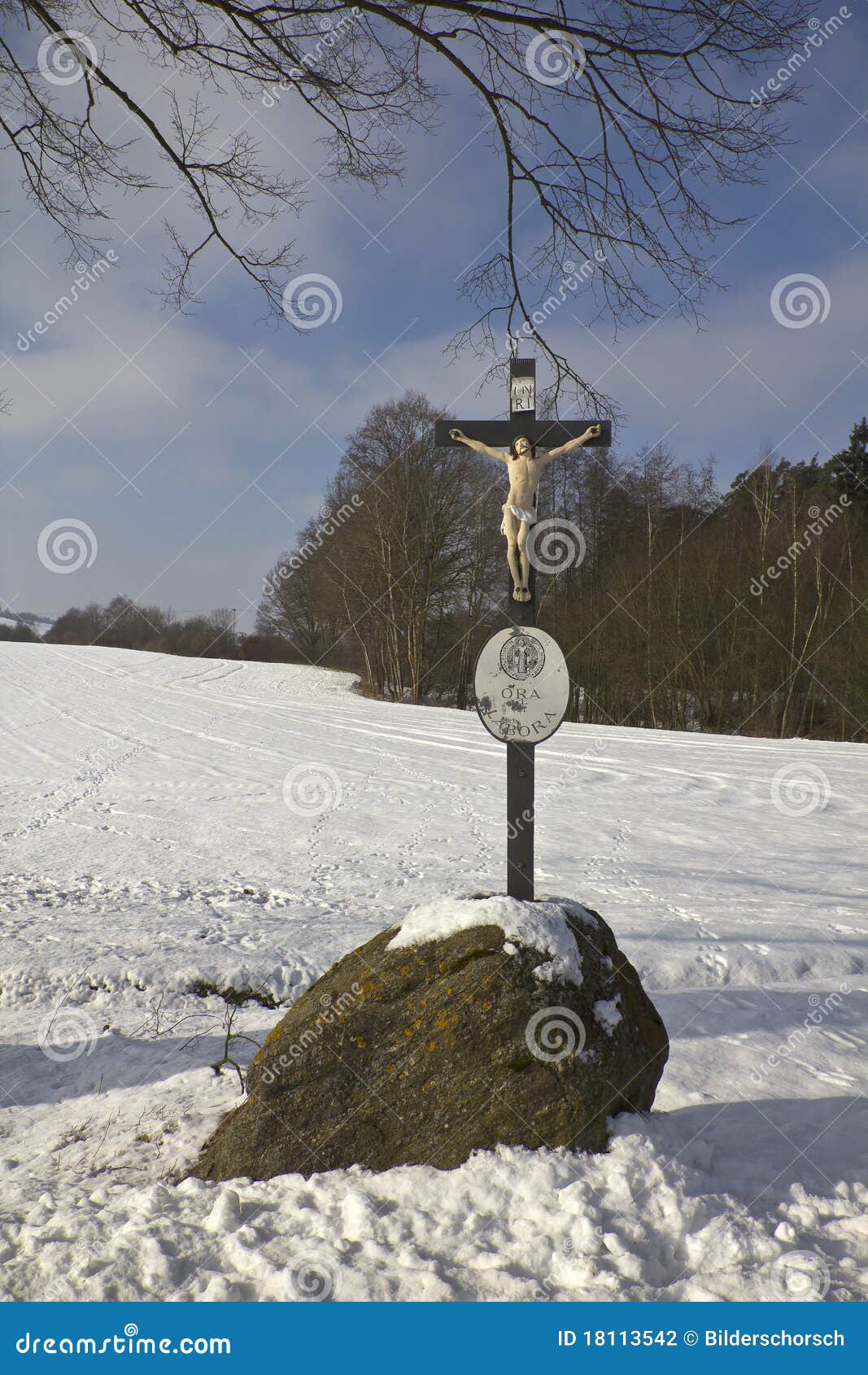 Wayside cross stock photo. Image of rock, branch, faith - 18113542