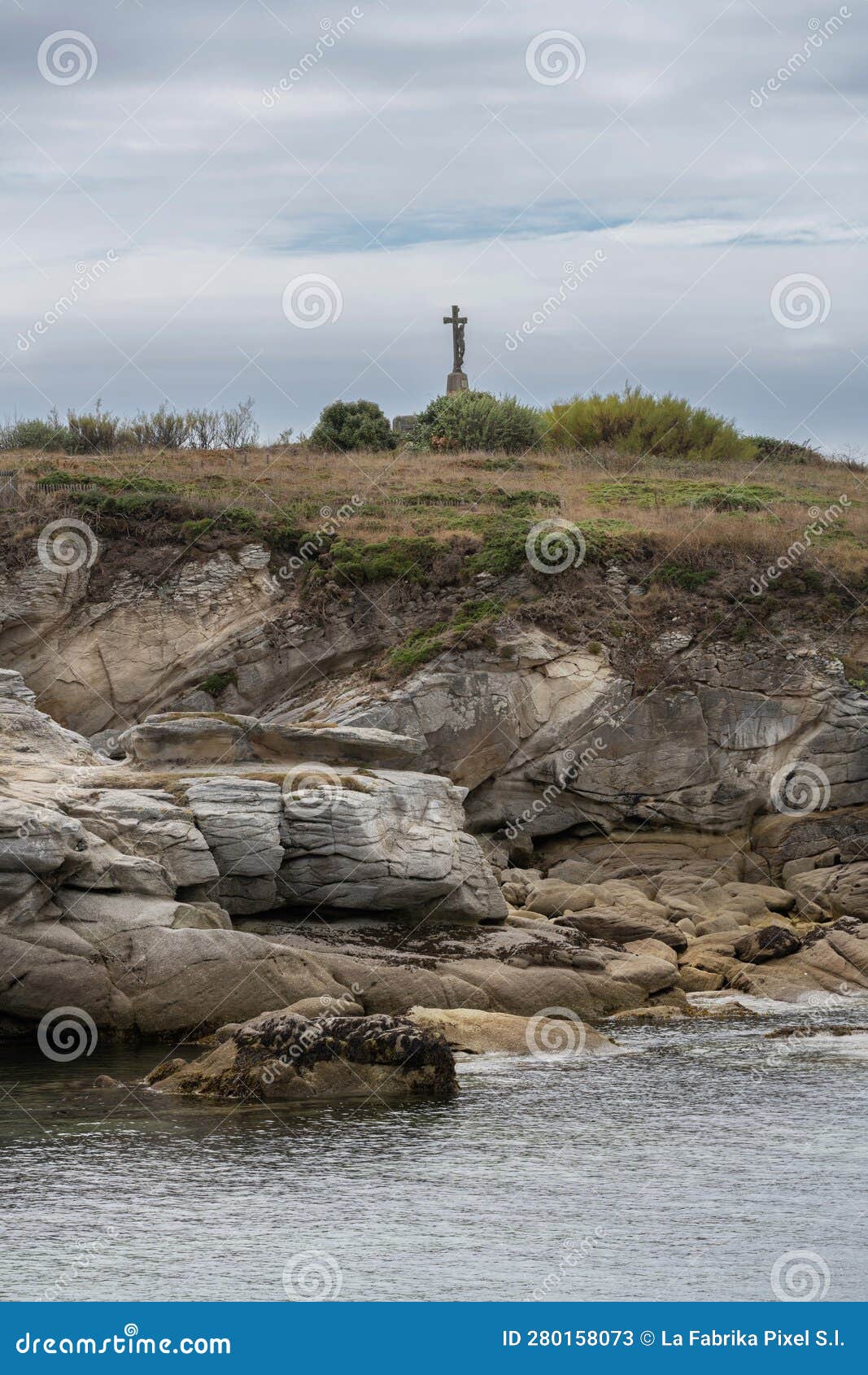 Wayside cross by the sea stock image. Image of crucifix - 280158073