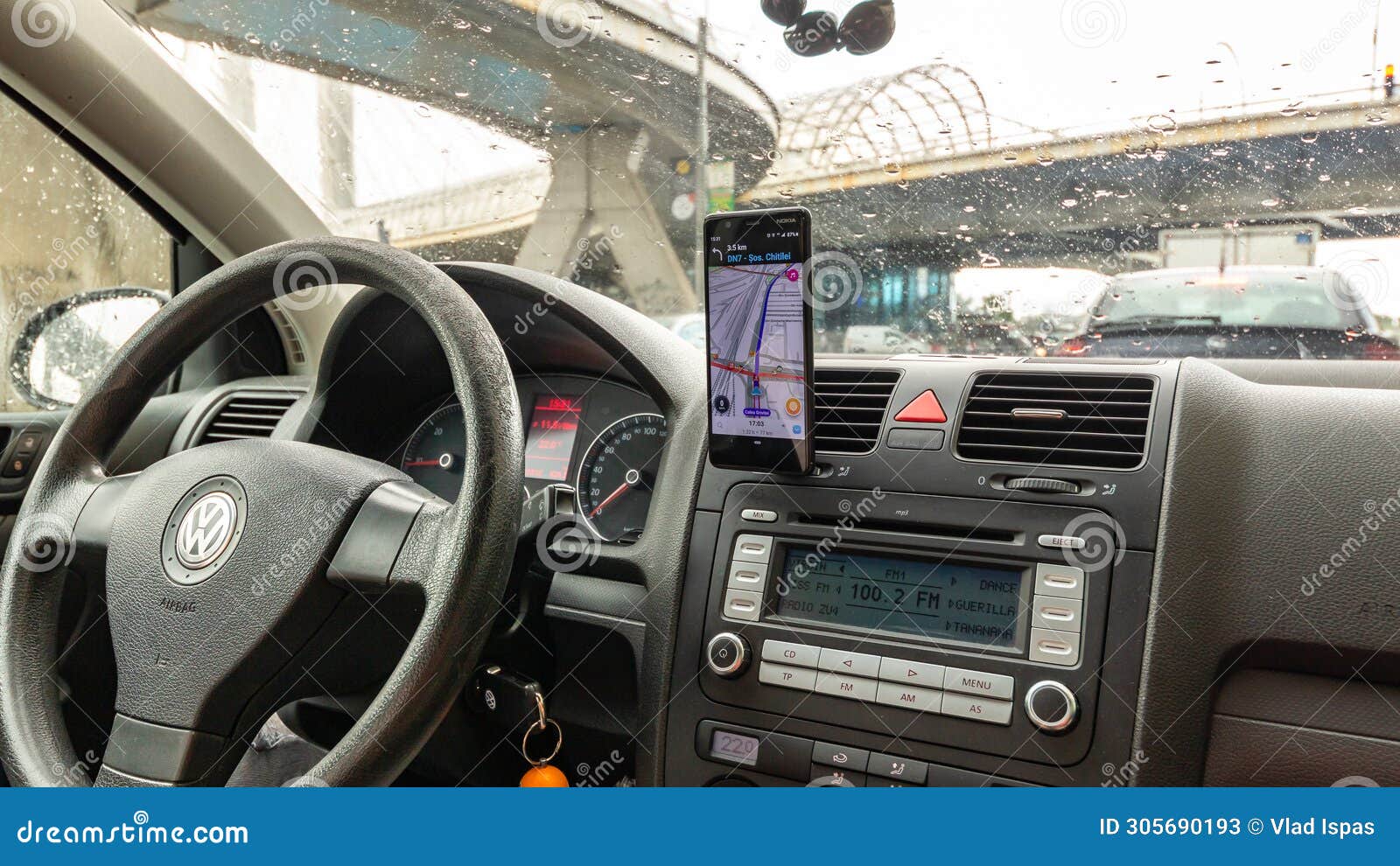 Waze Maps Showing the Way Thru the City. Driver Using Waze Maps ...
