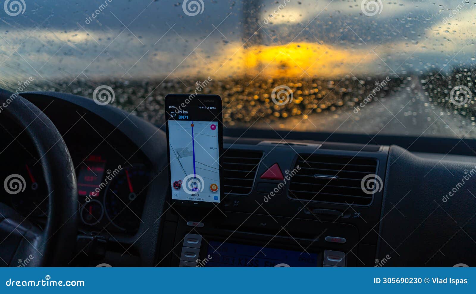 Waze Maps Showing The Way Thru The City. Driver Using Waze Maps ...