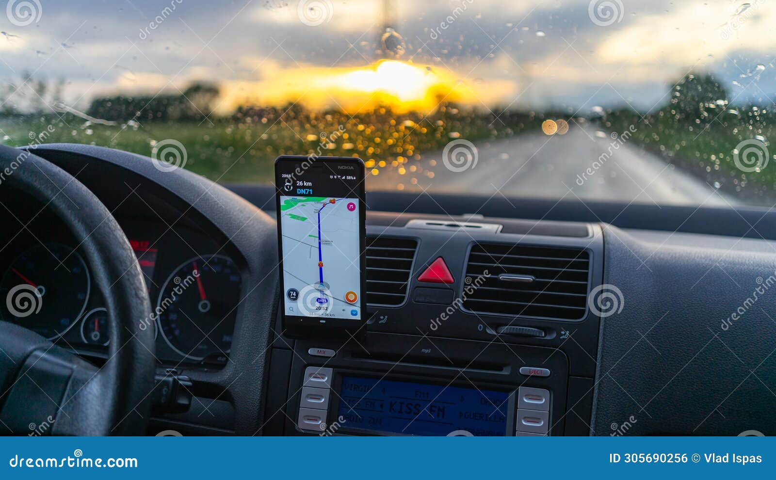 Waze Maps Showing the Way Thru the City. Driver Using Waze Maps ...