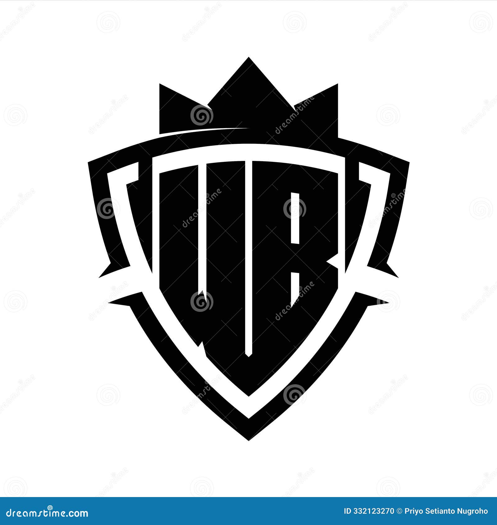 WB Letter Bold Monogram Triangle Curve Shield Shape With Crown Black ...