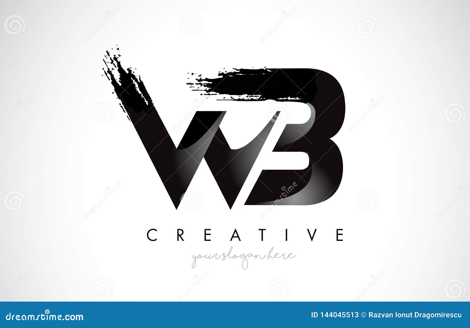 WB Letter Design with Brush Stroke and Modern 3D Look Stock Vector ...