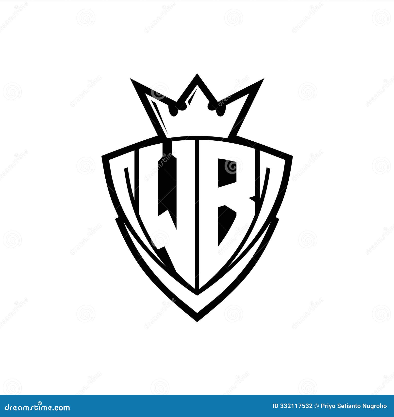 WB Letter Logo With Sharp Triangle Shield Shape With Crown Inside White ...