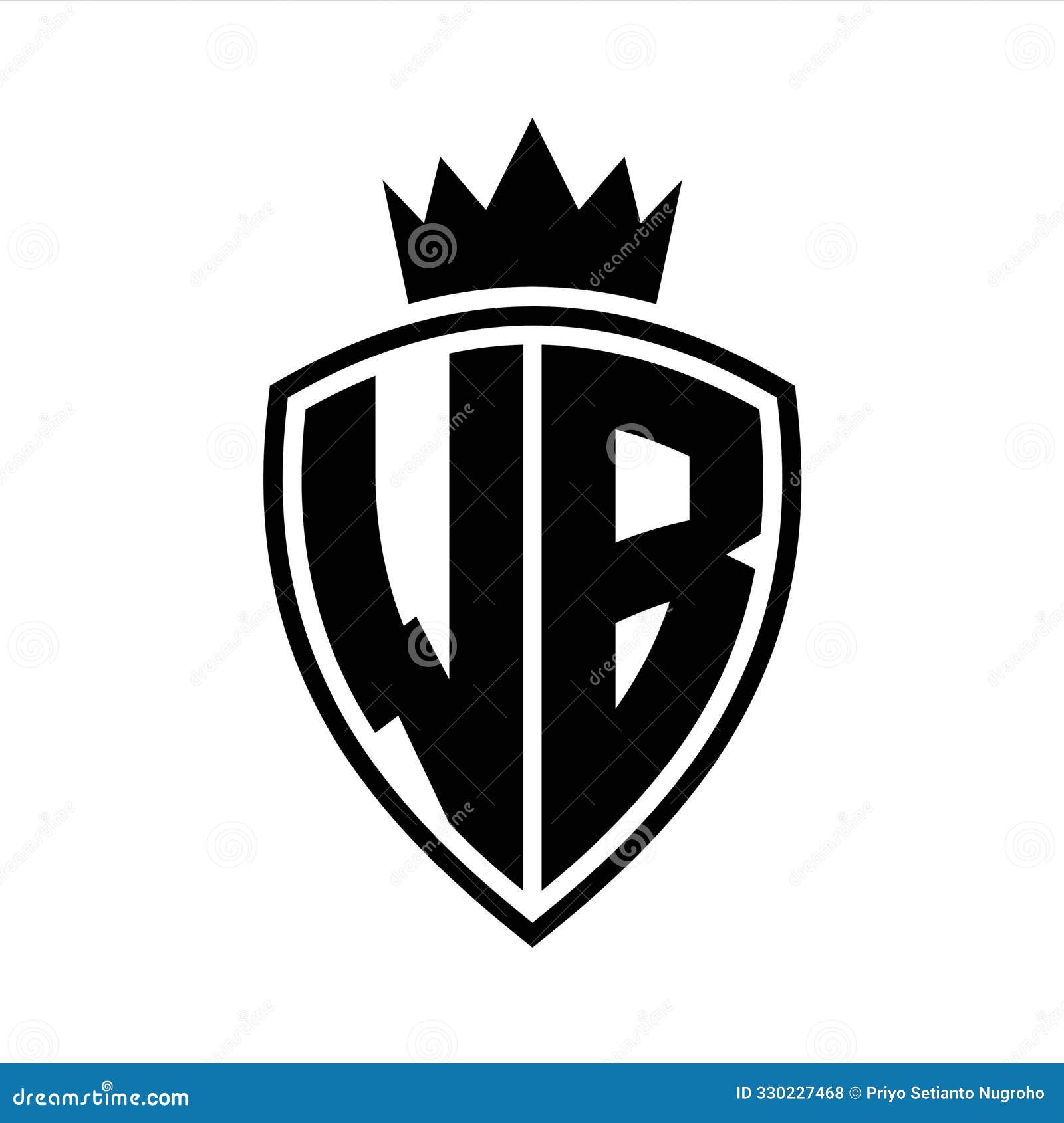WB Letter Monogram Shield and Crown Outline Shape with Black and White ...