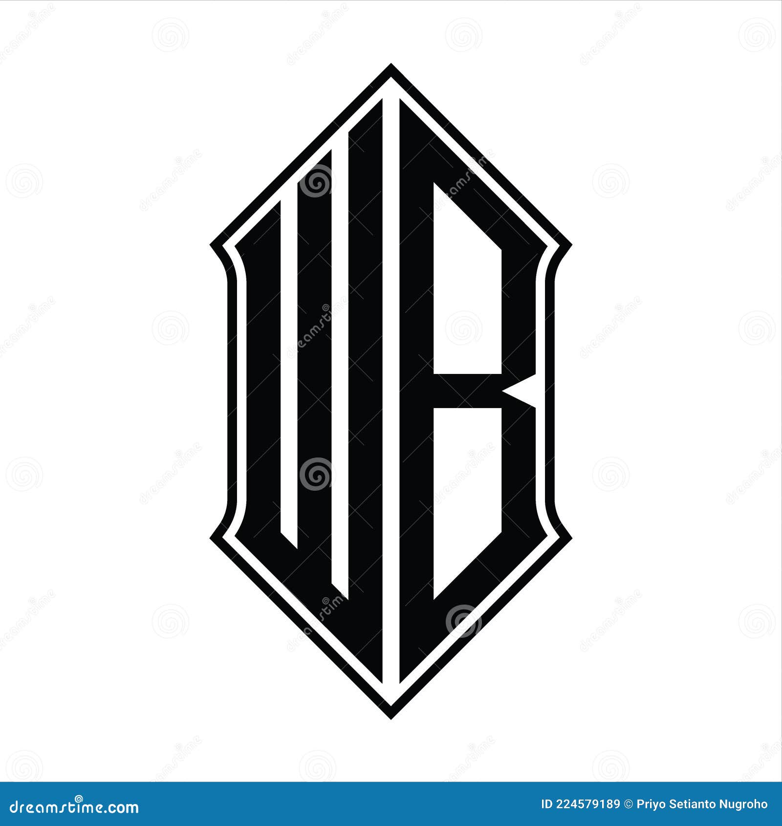 WB Logo Monogram with Shieldshape and Outline Design Template Vector ...