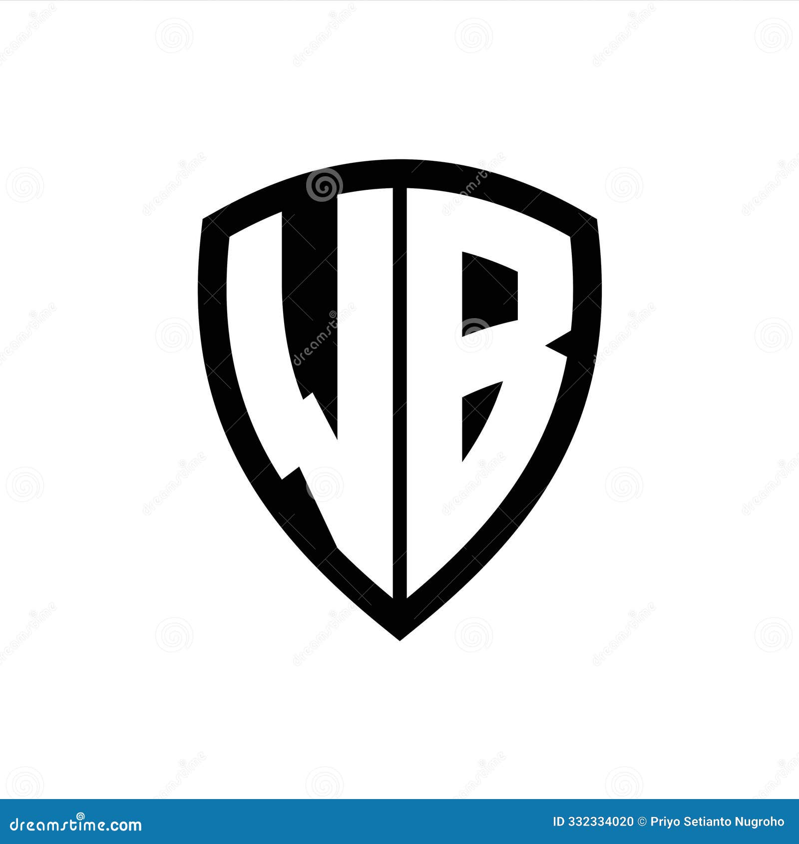 WB Monogram Logo with Bold Letters Shield Shape with Black and White ...